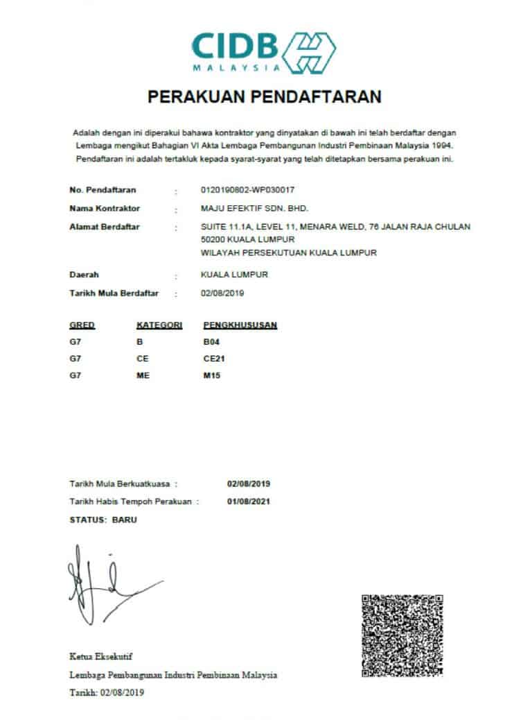 ACKNOWLEDGEMENT of REGISTRATION - Maju Efektif Sdn Bhd